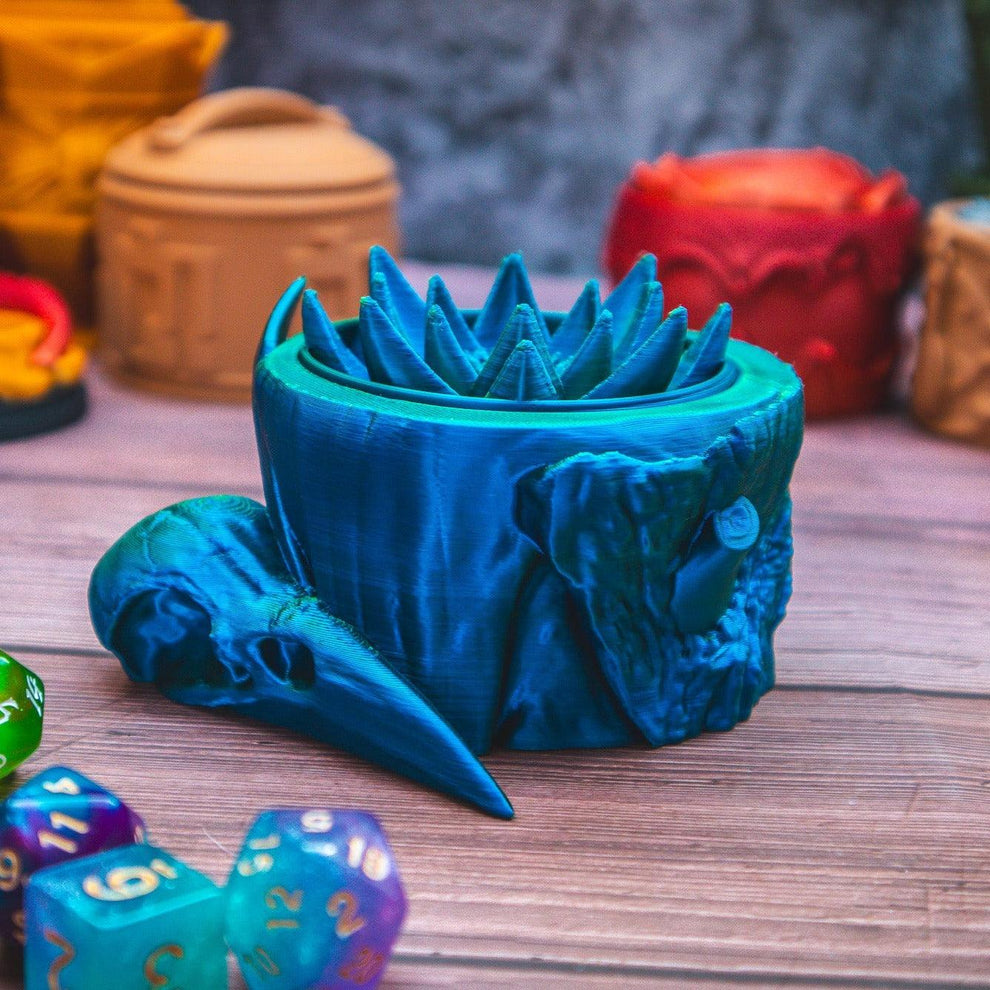 Druid dice box – The Flaming Feather & Flaming Filament