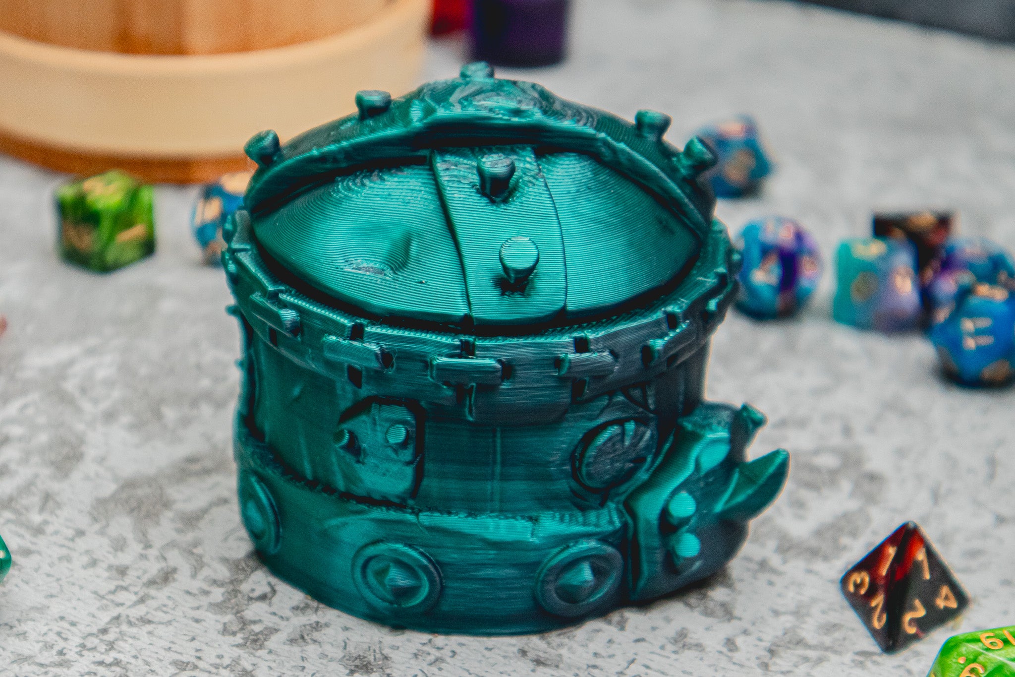 Orc dice box – The Flaming Feather & Flaming Filament