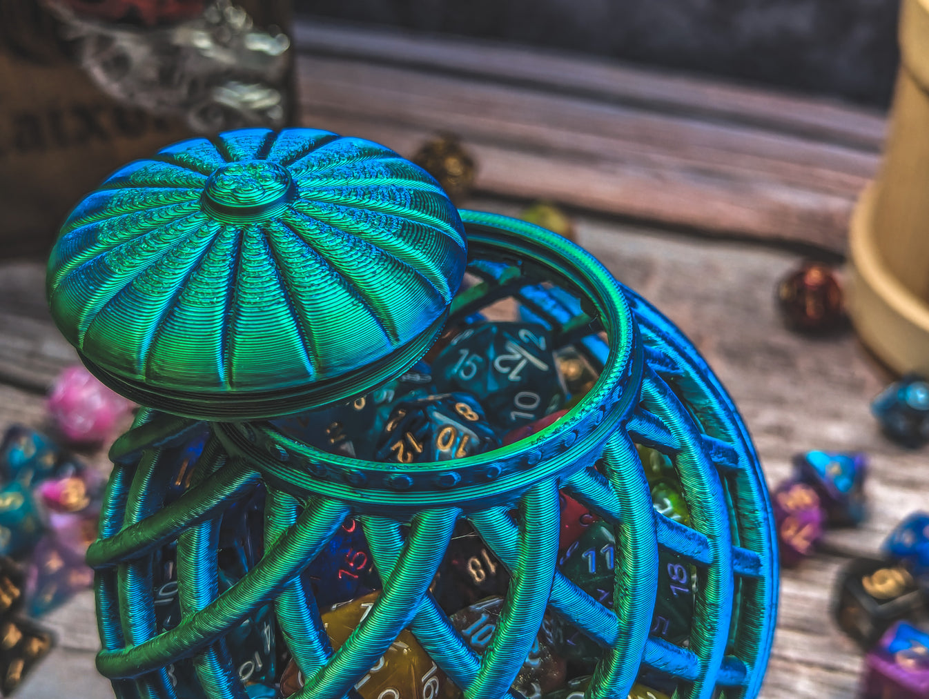 D20 Gumball machine dice tower – The Flaming Feather & Flaming Filament