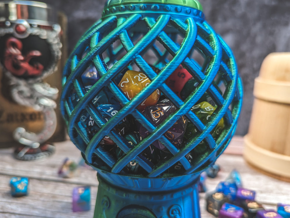 D20 Gumball machine dice tower – The Flaming Feather & Flaming Filament